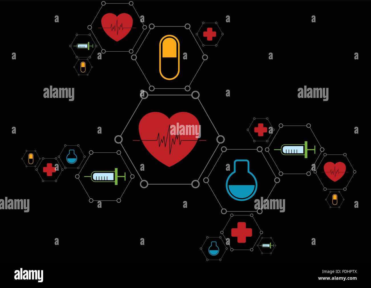 Abstract health tech background with medical icons. Vector science ...