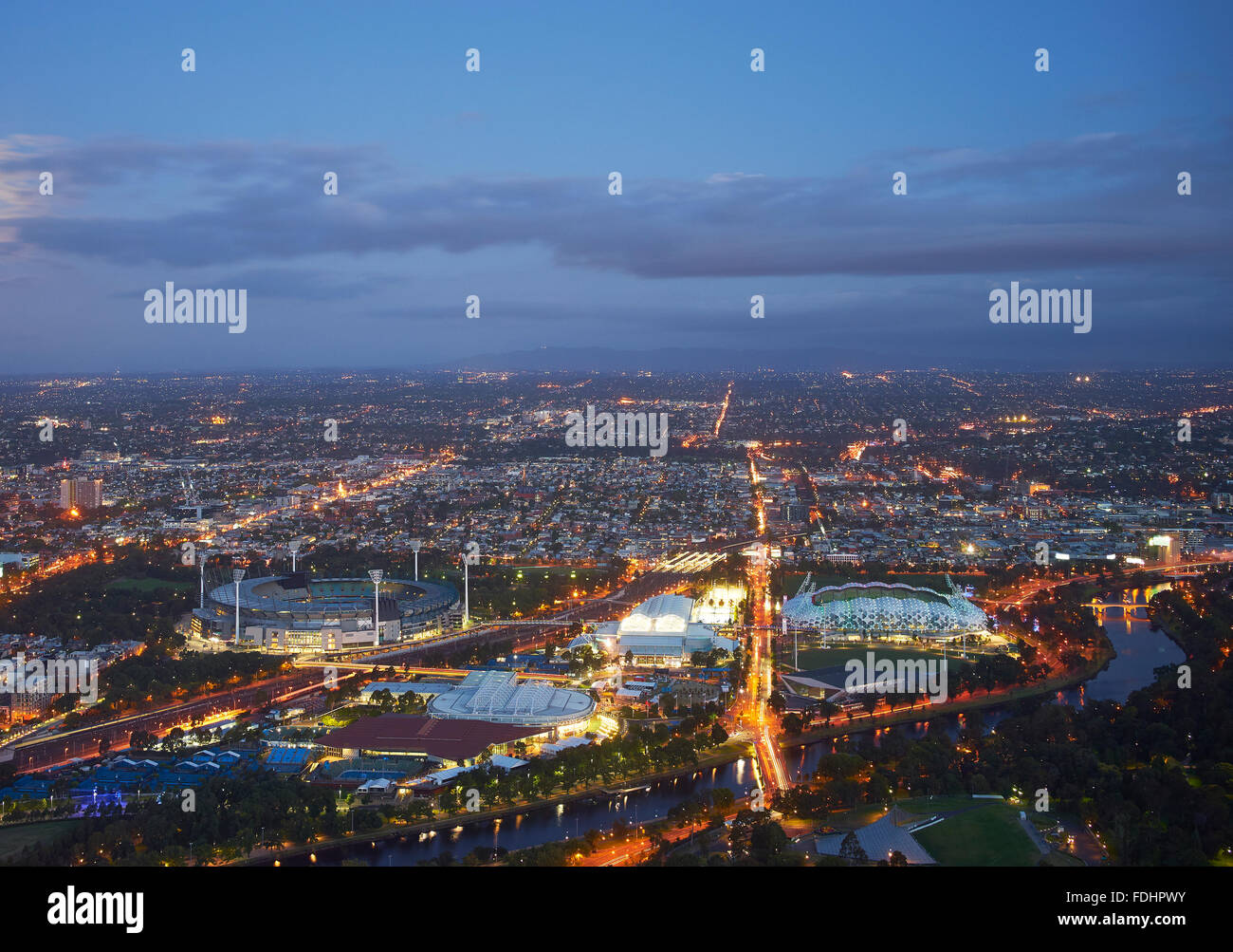 aerial view of stadiums from Skydeck 88, Melbourne Stock Photo - Alamy