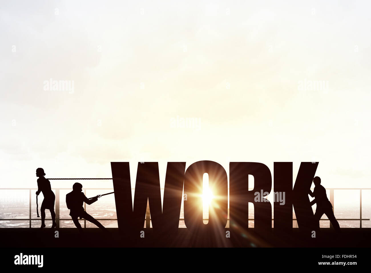 Business people pulling word work representing collaboration concept ...