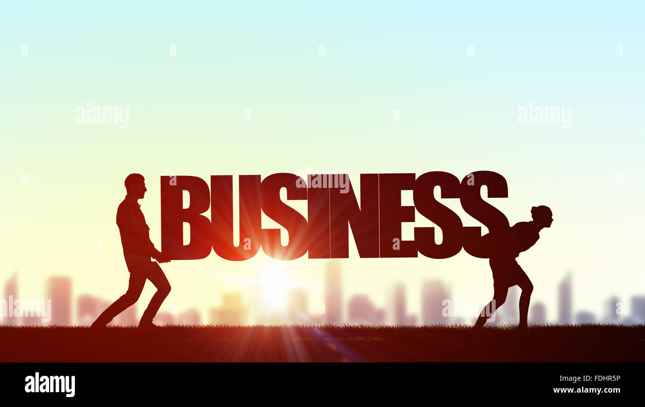 Business people carrying word business representing collaboration ...