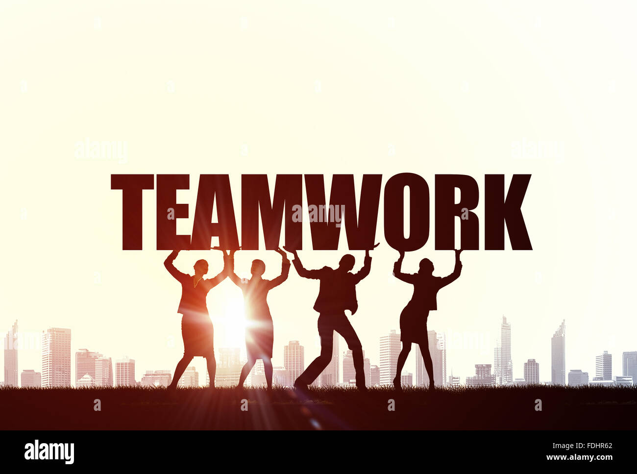 Business people lifting word teamwork representing collaboration ...