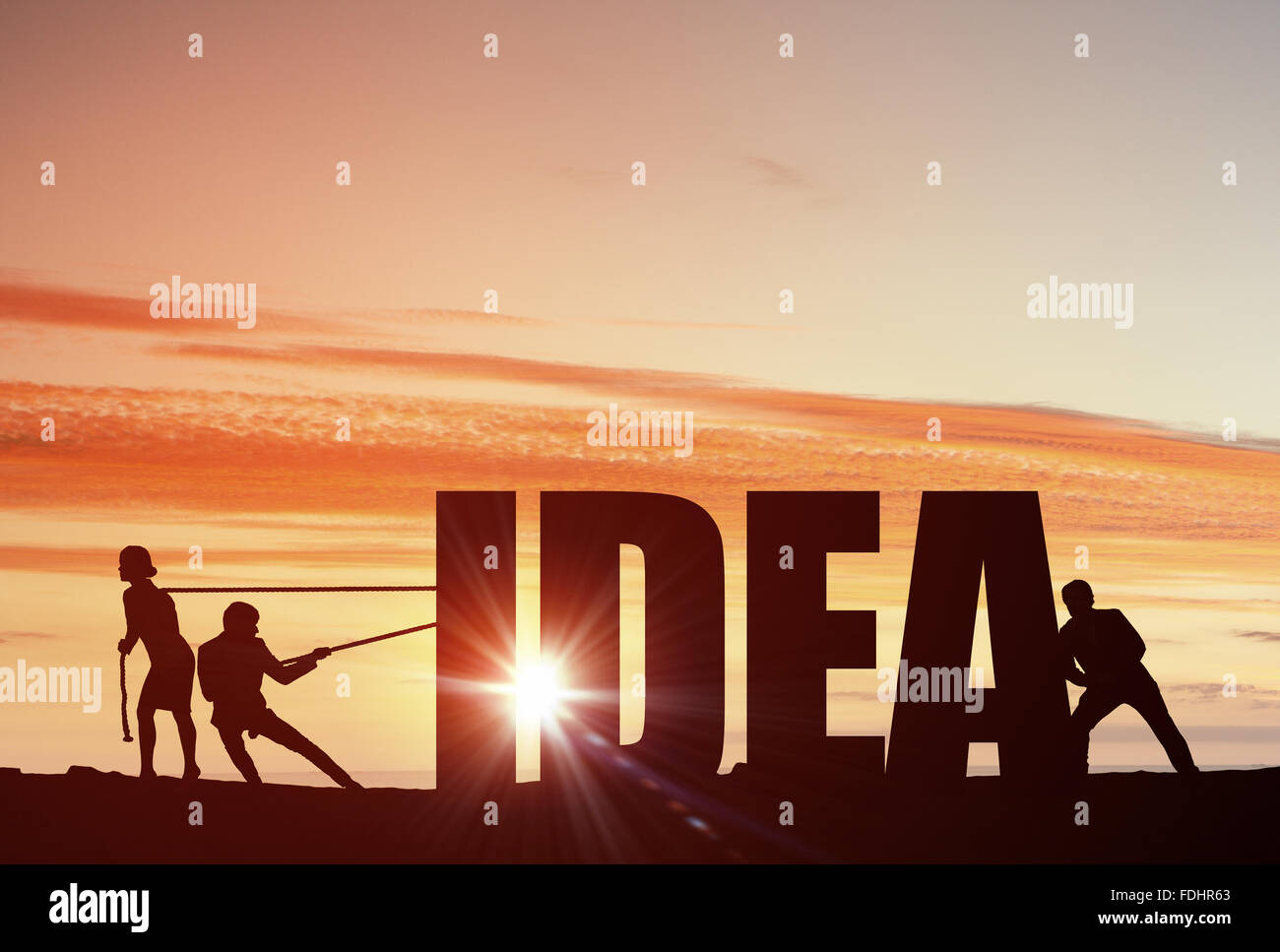 Business people pulling word business representing collaboration ...