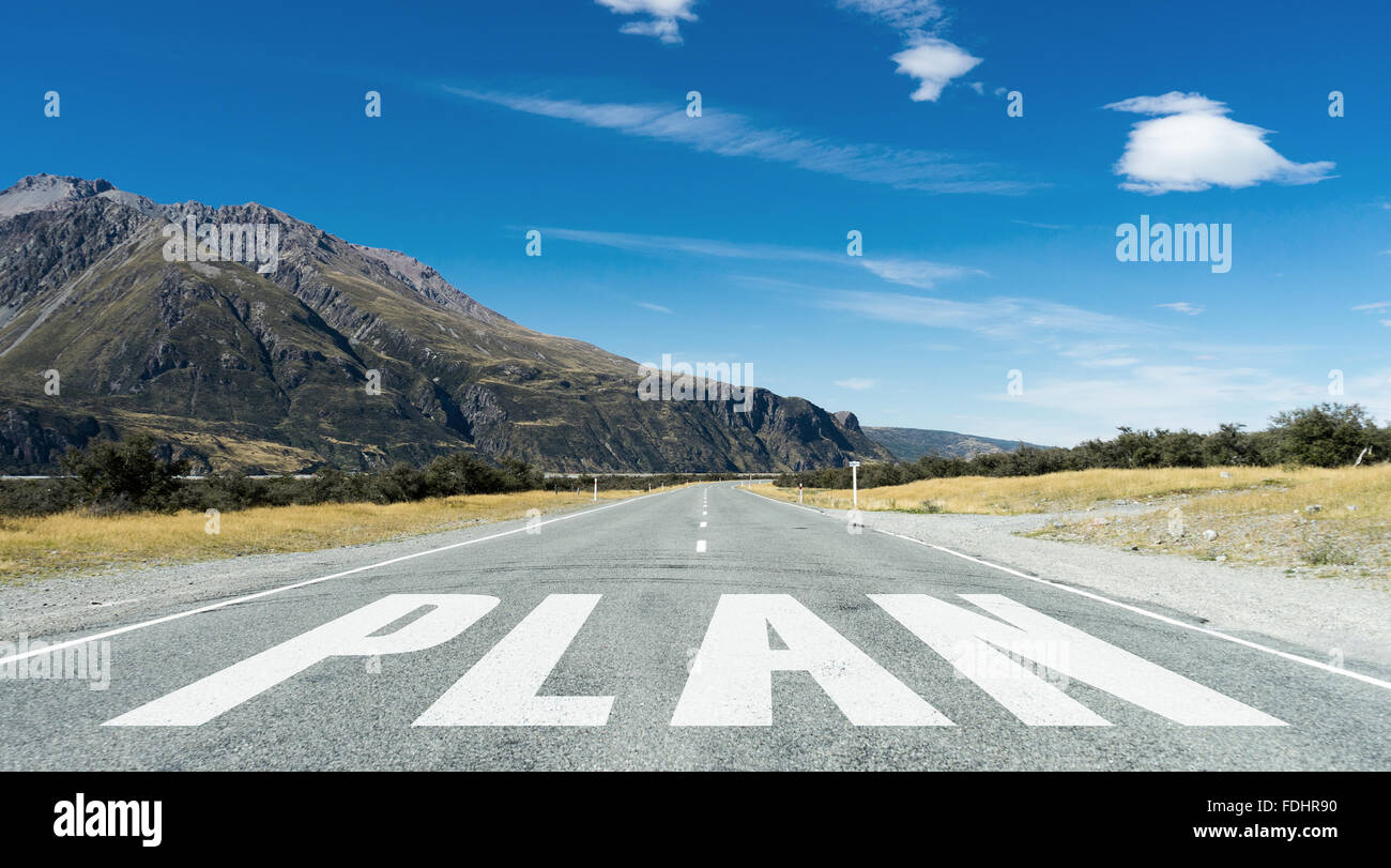 Conceptual image with word plan on asphalt road Stock Photo - Alamy