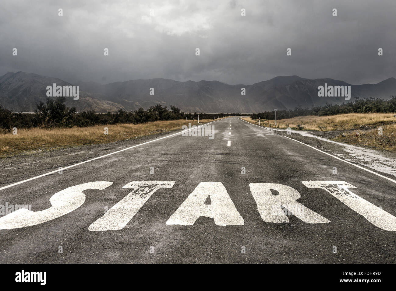 Conceptual image with word start on asphalt road hi-res stock ...