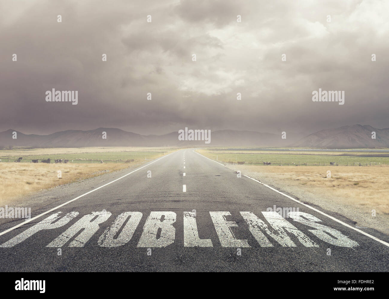 Natural landscape of asphalt road and drawn problem word Stock Photo ...