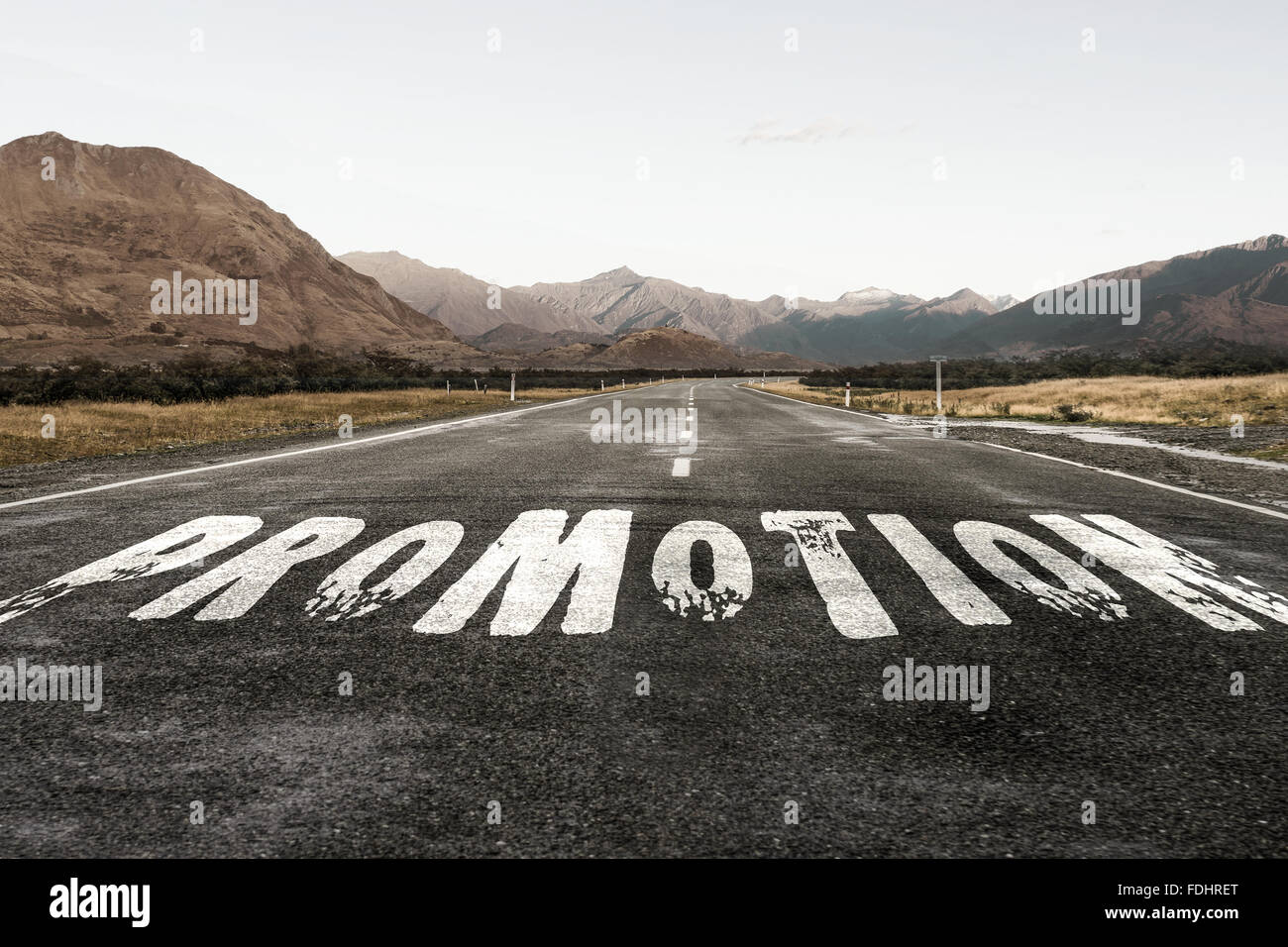Natural landscape of asphalt road and drawn promotion word Stock Photo ...