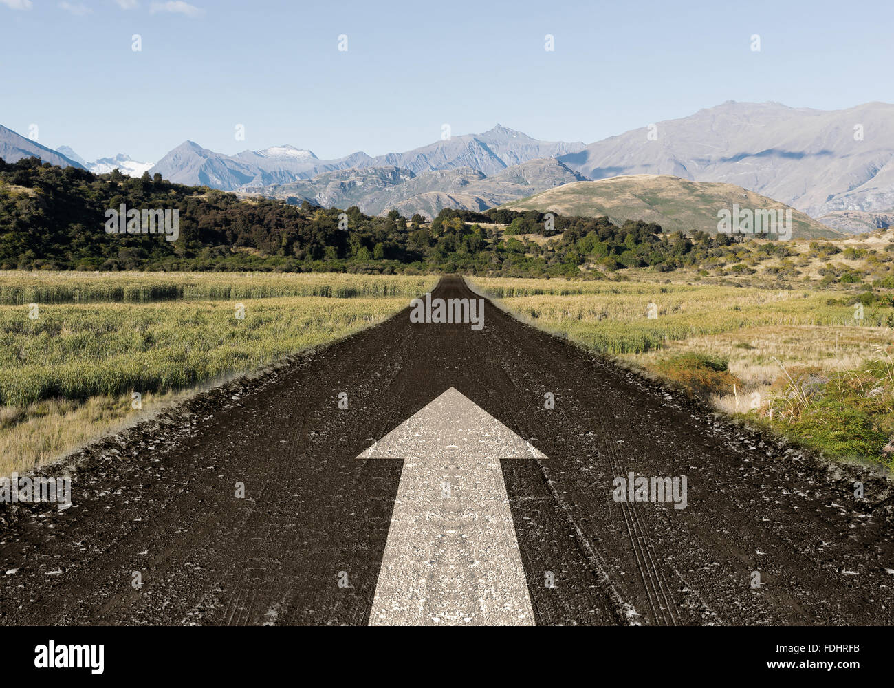 Natural landscape and asphalt road with forward arrow sign Stock Photo ...