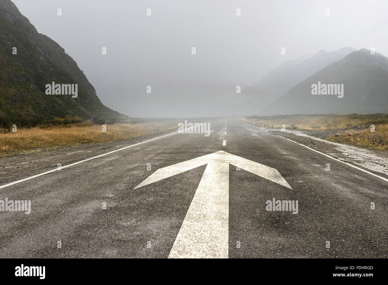 Natural landscape and asphalt road with forward arrow sign Stock Photo ...