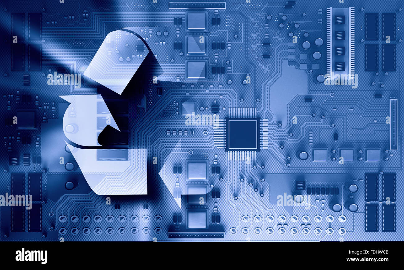Background image with system motherboard concept and recycle sign Stock ...