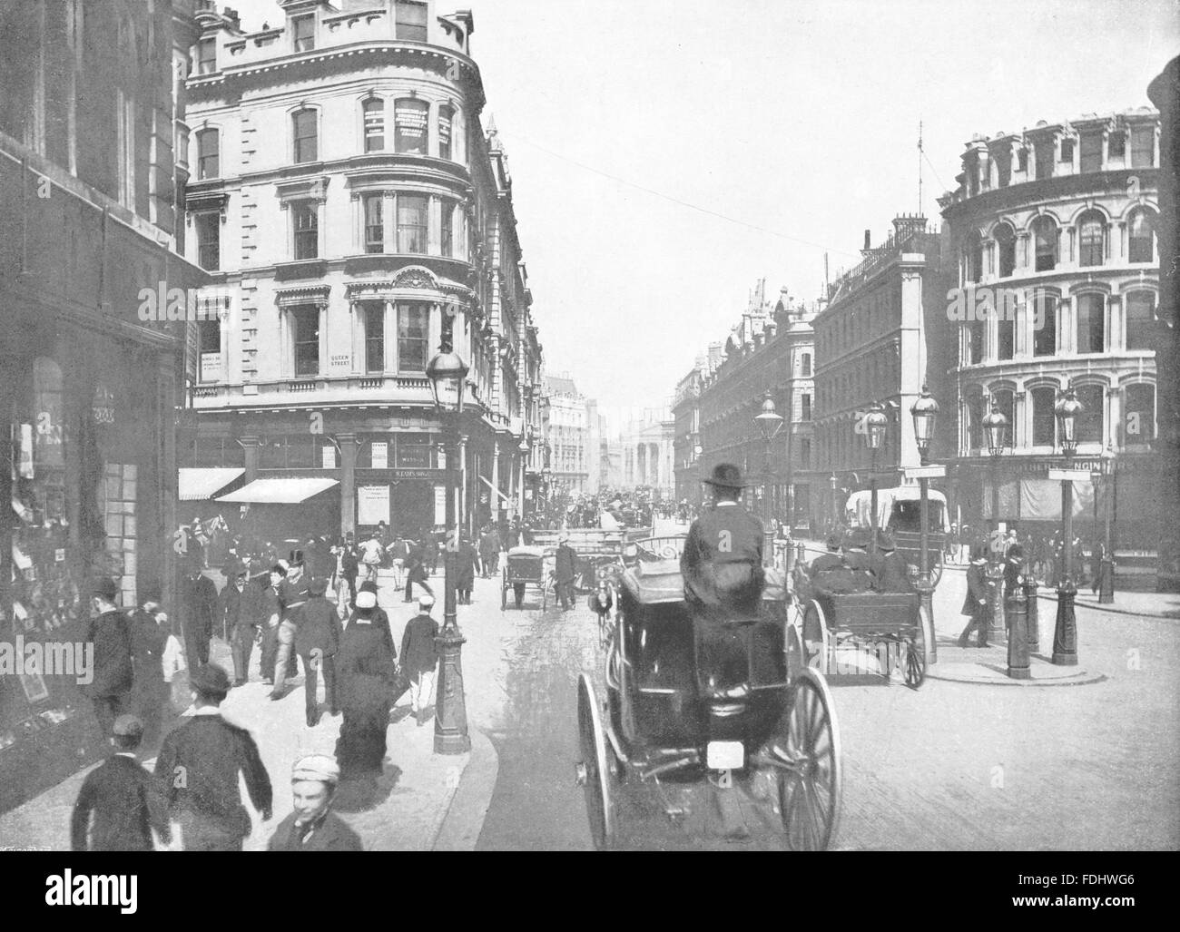LONDON: Queen Victoria Street- at Queen Street: Towards Royal Exchange ...