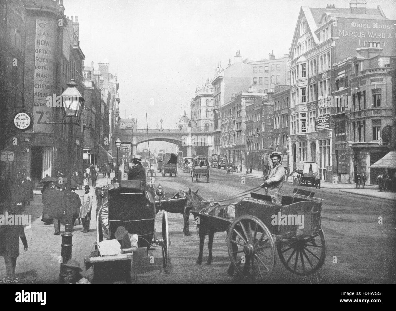 LONDON: Farringdon Street- Showing Holborn Viaduct, antique print 1896 ...