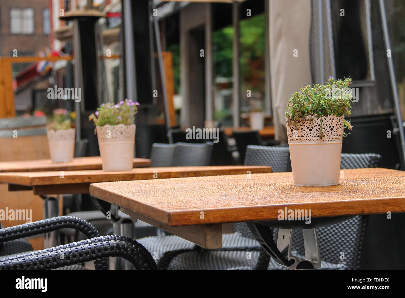 Plant pots outside restaurant hi-res stock photography and images - Alamy