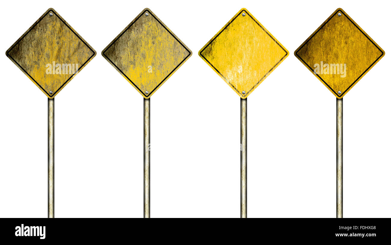 Blank, rusted, weathered and Stained Road Signs with poles, (isolated ...