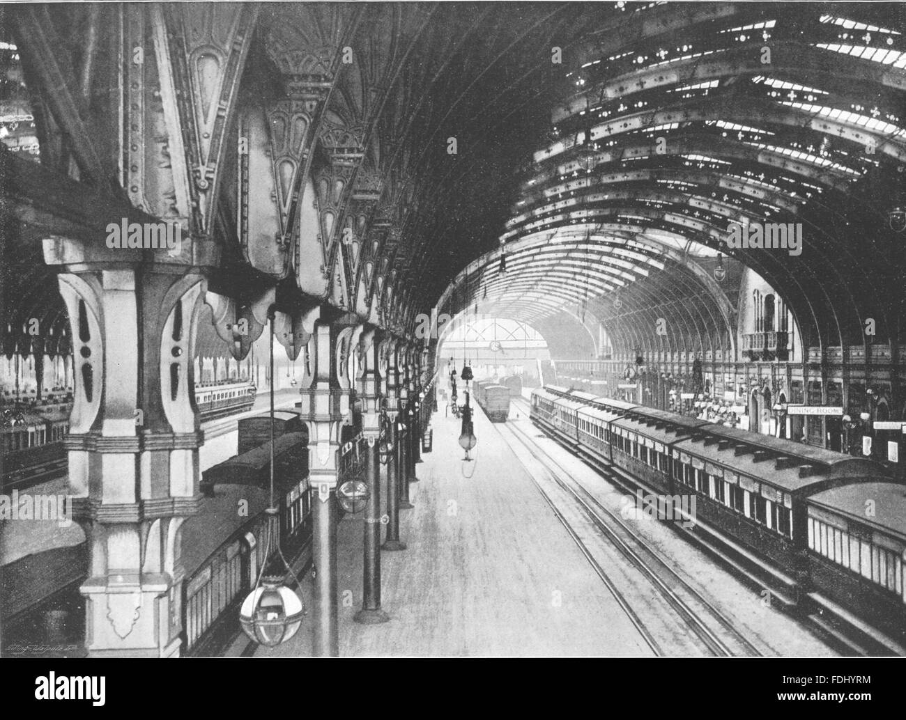 LONDON: Paddington Station- General View of the Platforms, antique ...