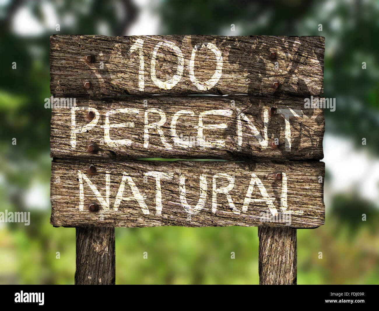 One Hundred (100) Percent Organic Old Wood Sign On Nature Background ...