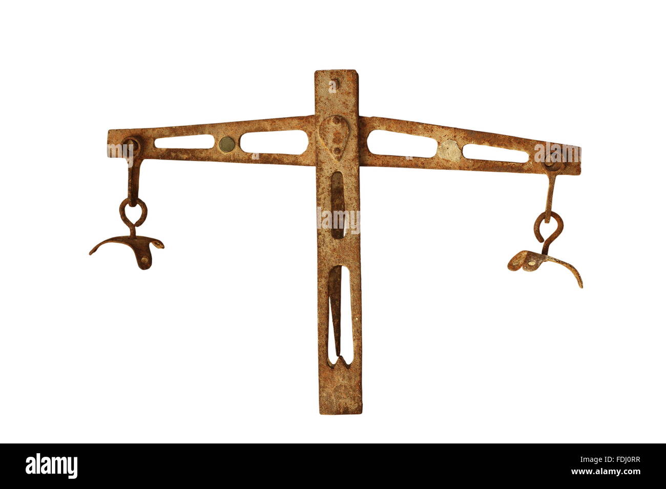 ancient damaged weight scales isolated over white background Stock ...