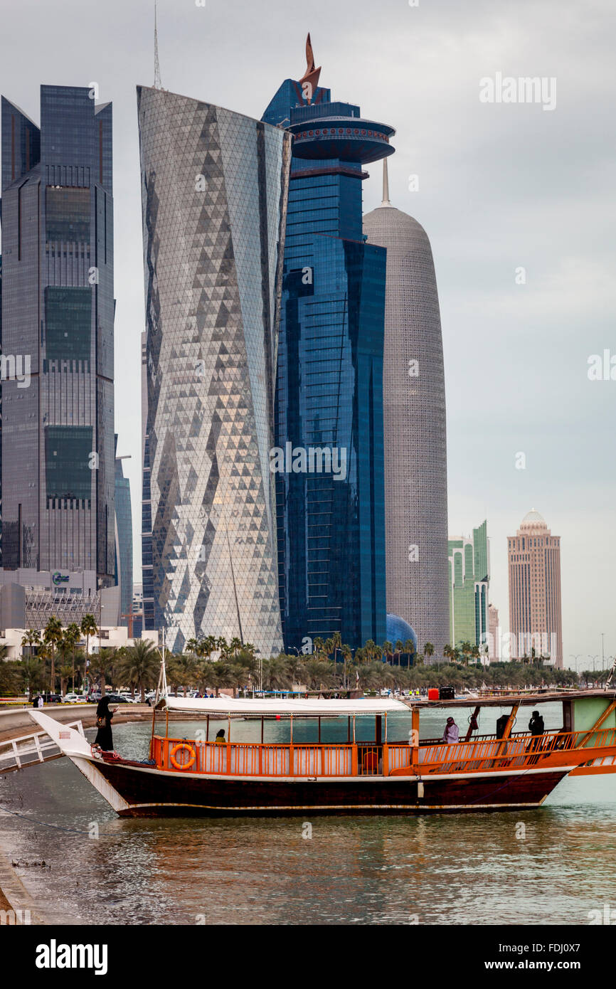 A Traditional Dhow Moored On The Waterfront, Doha, Qatar Stock Photo ...