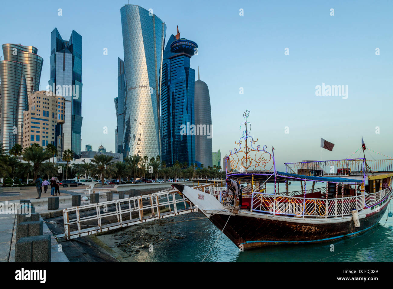 A Traditional Dhow Moored On The Waterfront, Doha, Qatar Stock Photo ...
