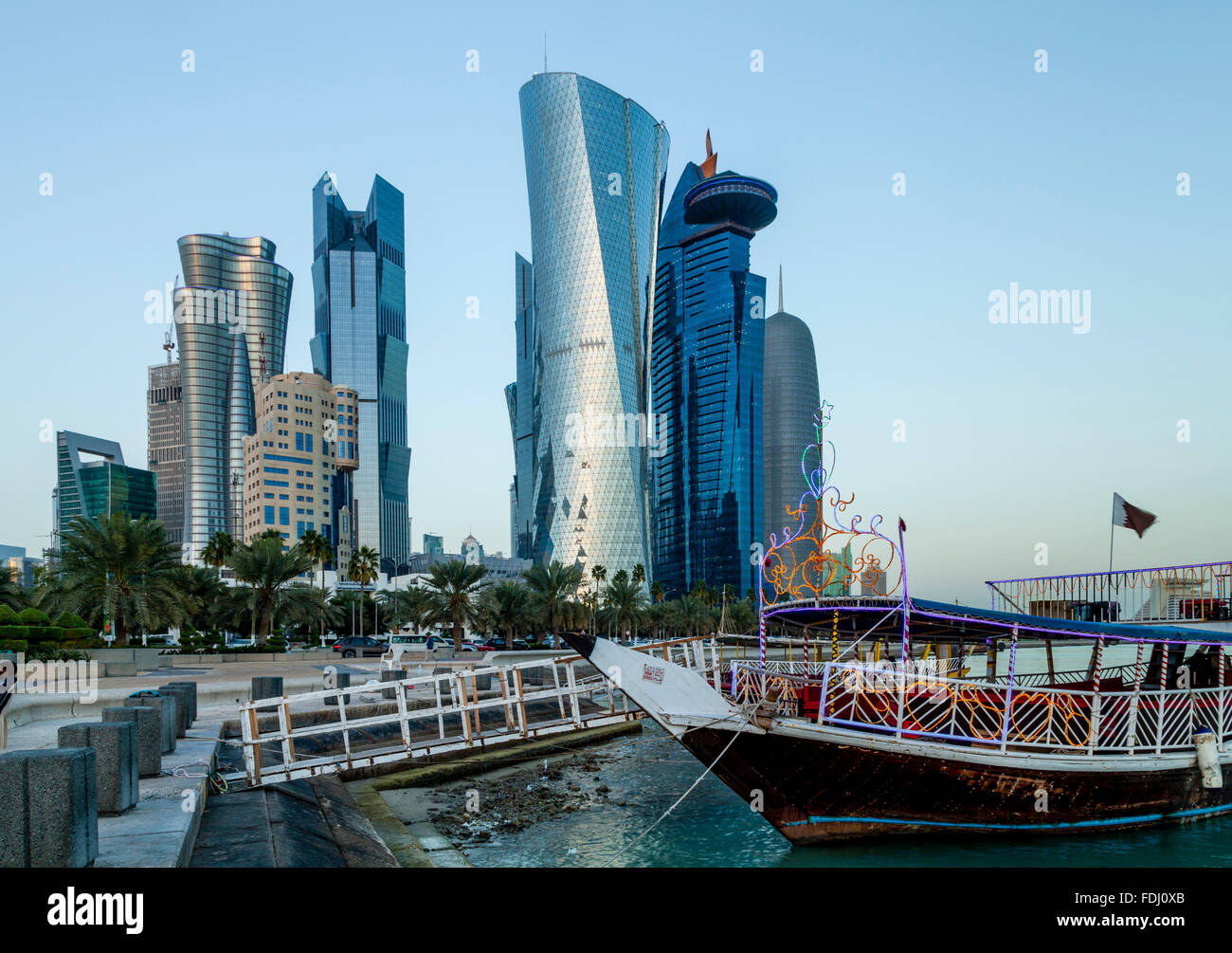 A Traditional Dhow Moored On The Waterfront, Doha, Qatar Stock Photo ...