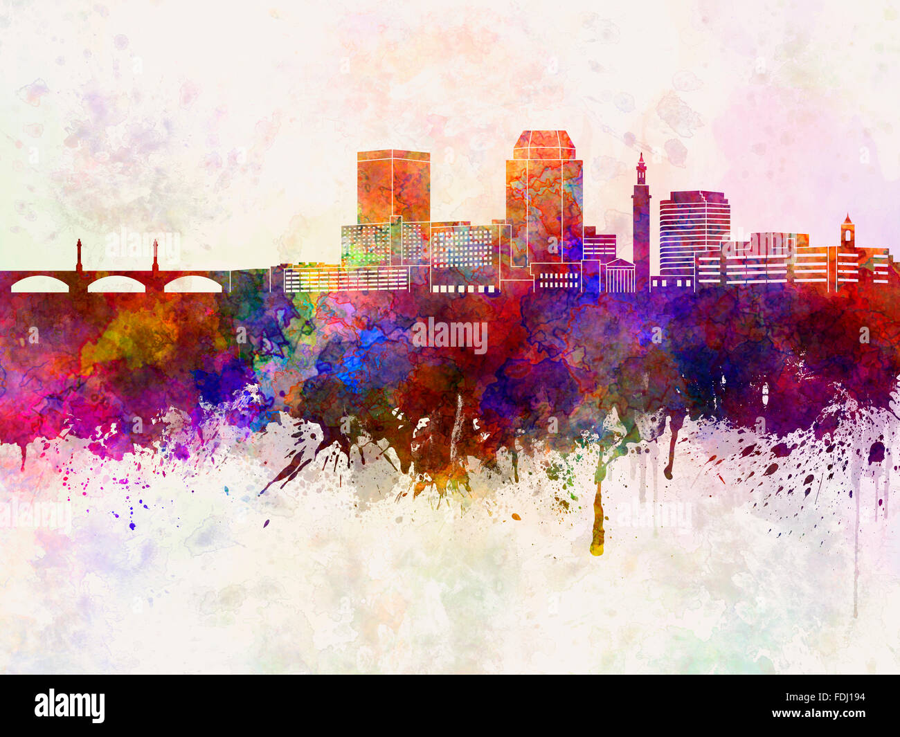 Springfield MA skyline in watercolor background Stock Photo - Alamy
