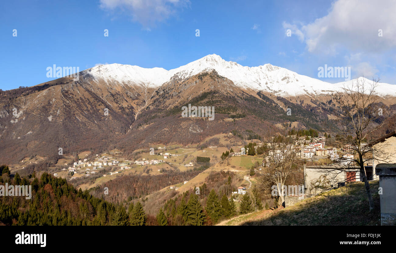 Zambla village and Menna peak in winter landscape, Bergamo, Italy Stock ...