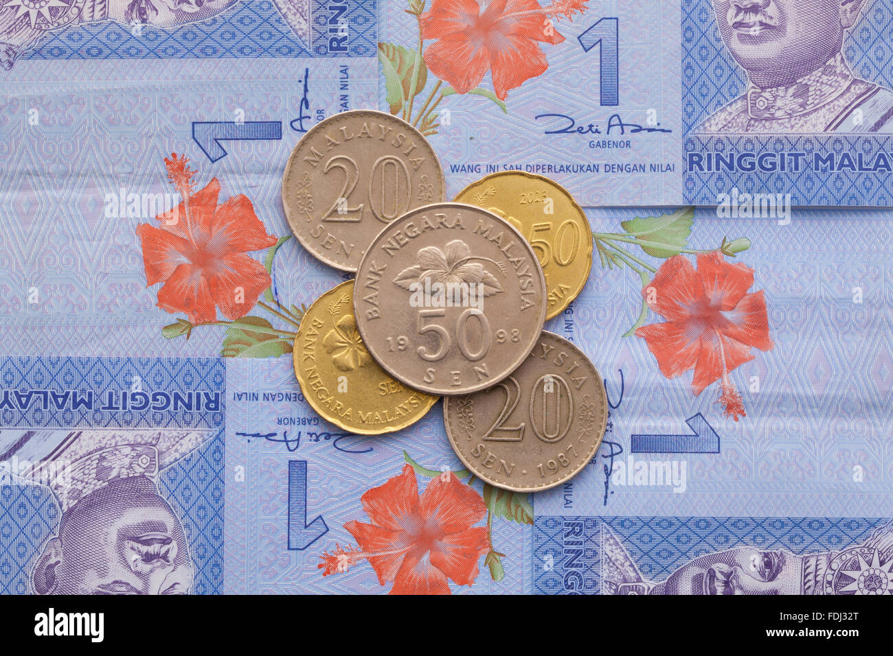 Different banknote and Coins of Ringgit of Malaysia Stock Photo - Alamy