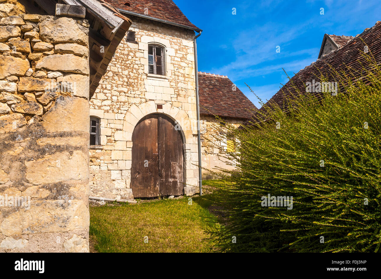 Traditional old stone village houses and barn - France Stock Photo - Alamy