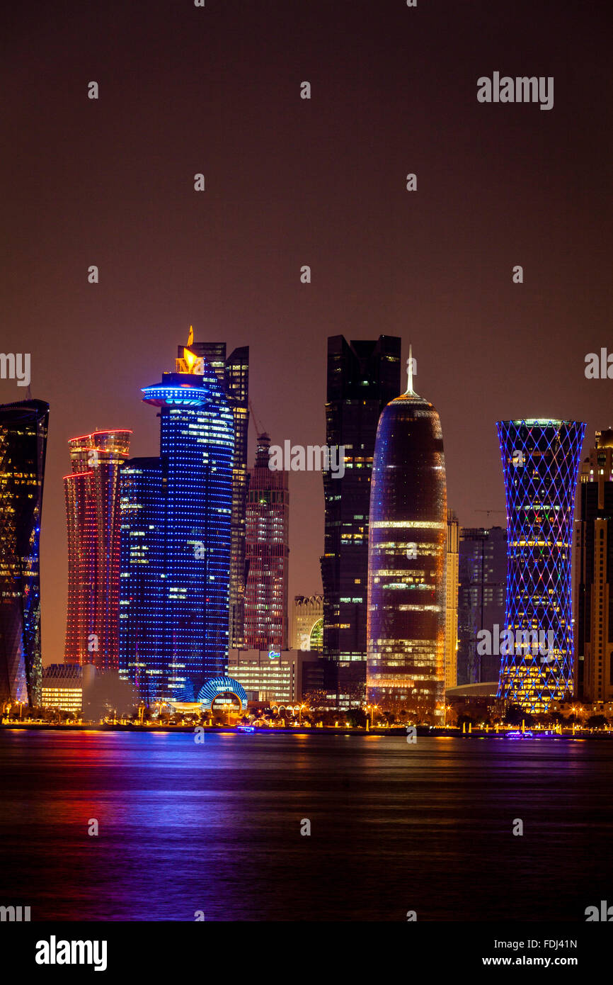 Doha Skyscrapers At Night, Doha, Qatar Stock Photo - Alamy