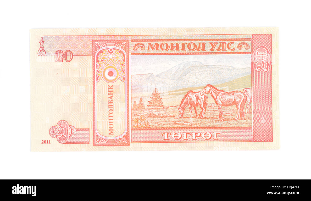 20 Togrog bill of Mongolia money isolated on white Stock Photo - Alamy