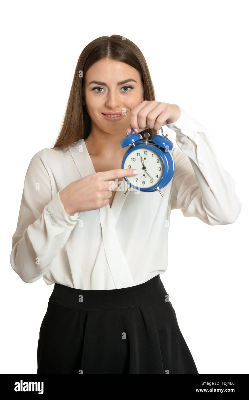 Beautiful woman with clock Stock Photo - Alamy