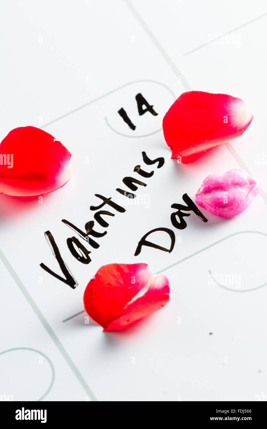 Day planner or calendar with Valentines day marked written on it Stock ...