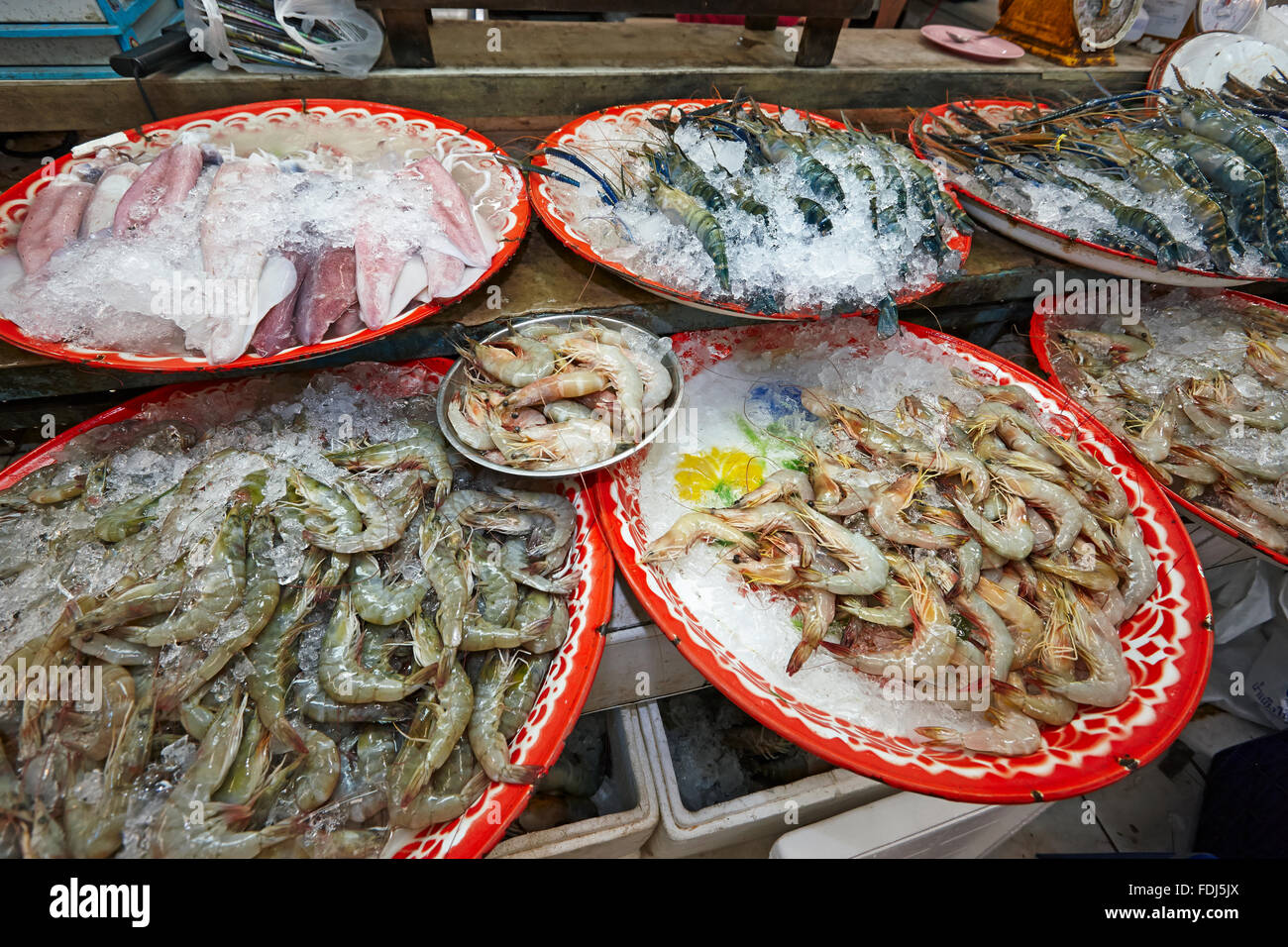 Seafood stall at Or Tor Kor (OTK) Fresh Market. Bangkok, Thailand Stock ...