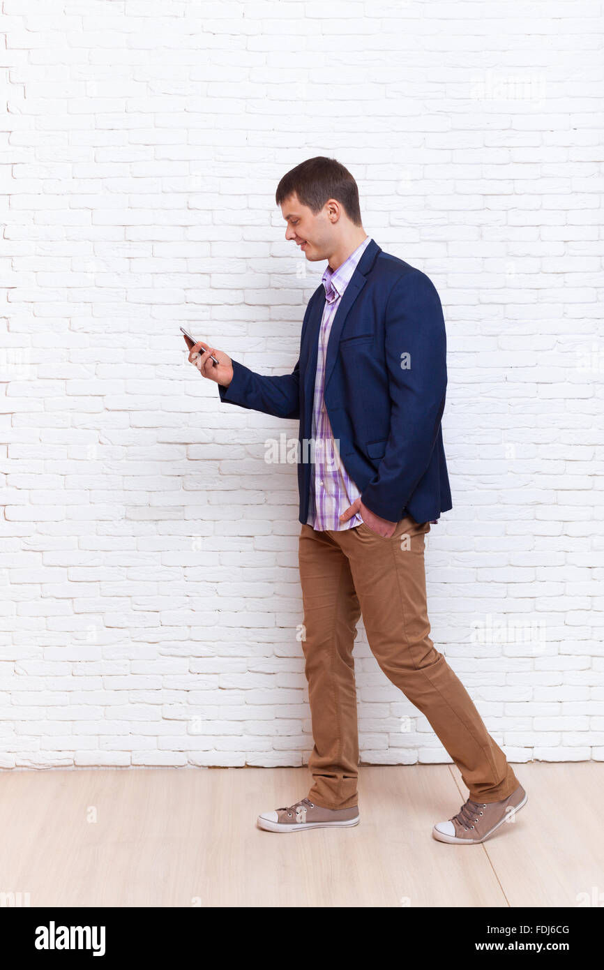 Business Man Using Cell Phone Smartphone Busy Walking Social Network ...