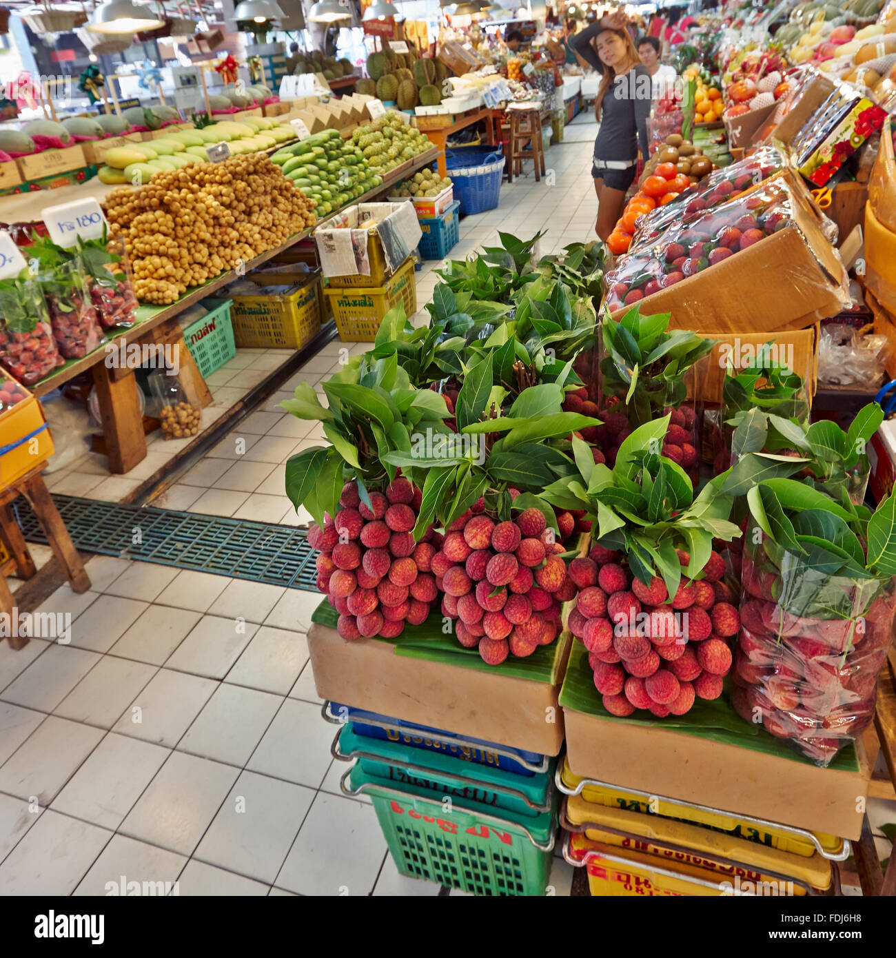Fruit stall at Or Tor Kor (OTK) Fresh Market. Bangkok, Thailand Stock ...