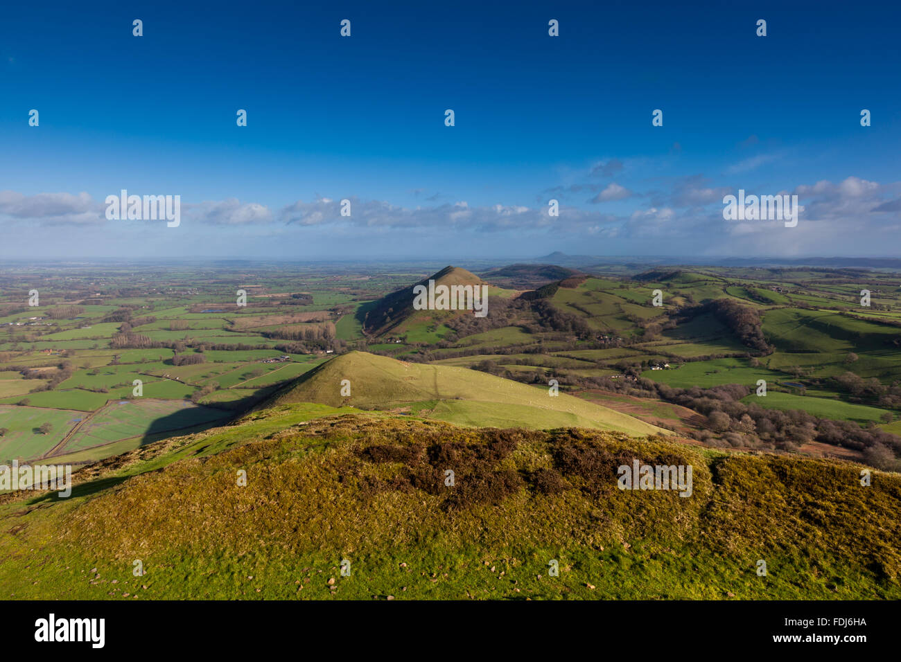 Little Caradoc, The Lawley and, in the far distance, The Wrekin, seen ...