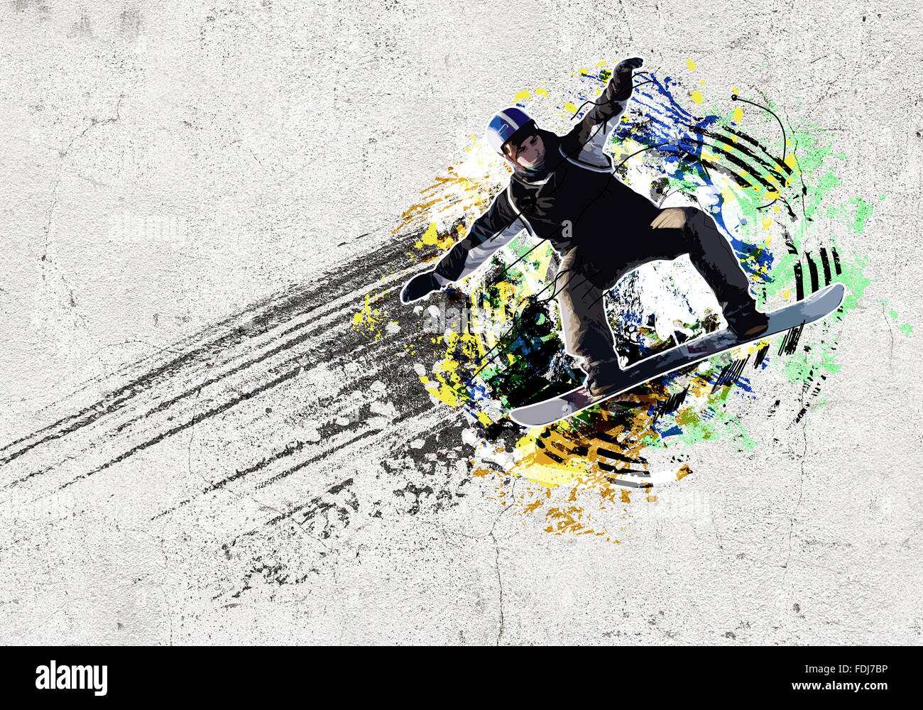 Graffiti style image of snowboarder against grunge background Stock ...