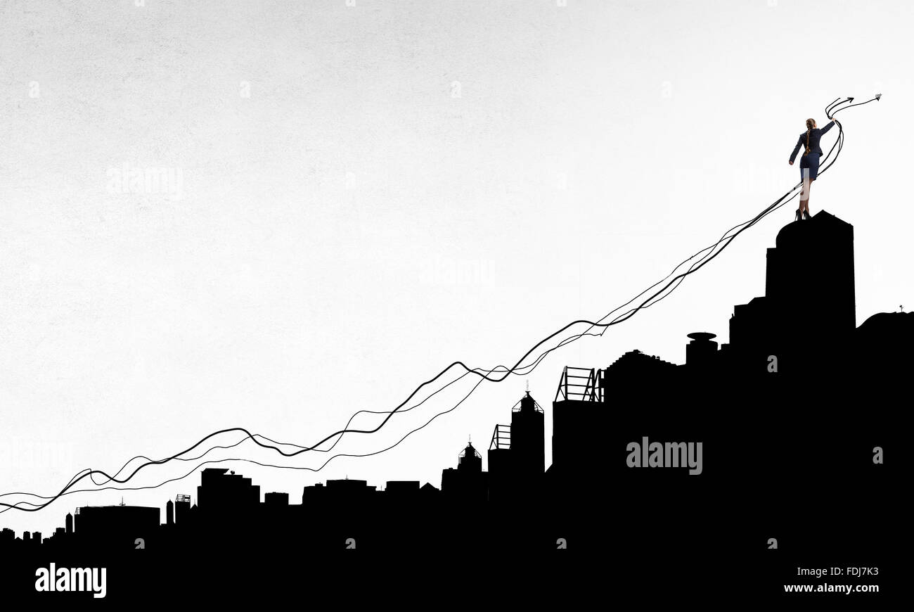 Young businesswoman catch with hand growing graph arrow Stock Photo - Alamy