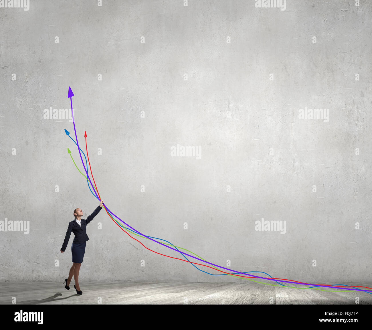 Young businesswoman catch with hand growing graph arrow Stock Photo - Alamy