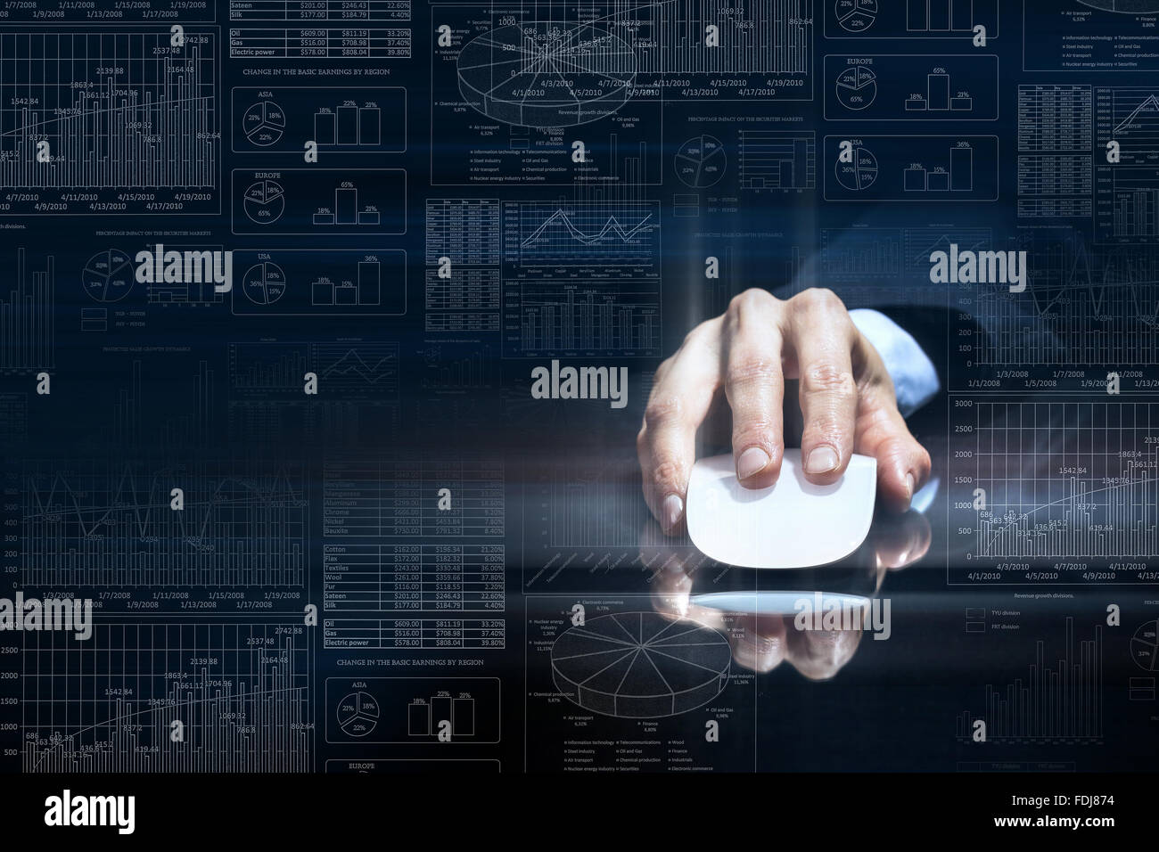 Hand of businessman in suit on dark digital background using wireless ...