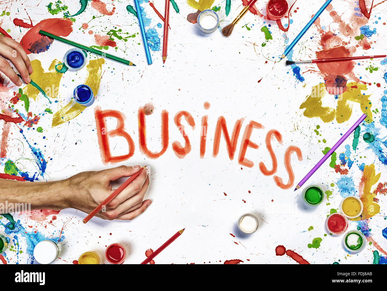 Top view of hands drawing business creative concept with paints Stock ...