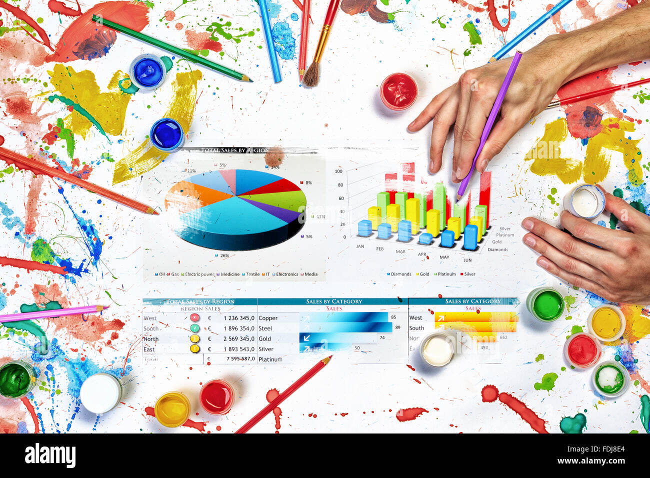 People hands drawing business growth concept with paints Stock Photo ...