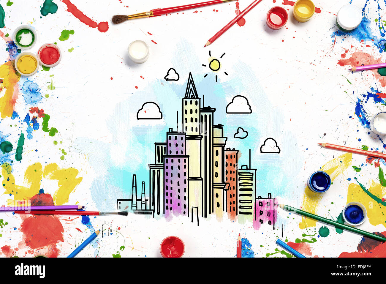 Colorful sketch of construction project on white paper Stock Photo - Alamy