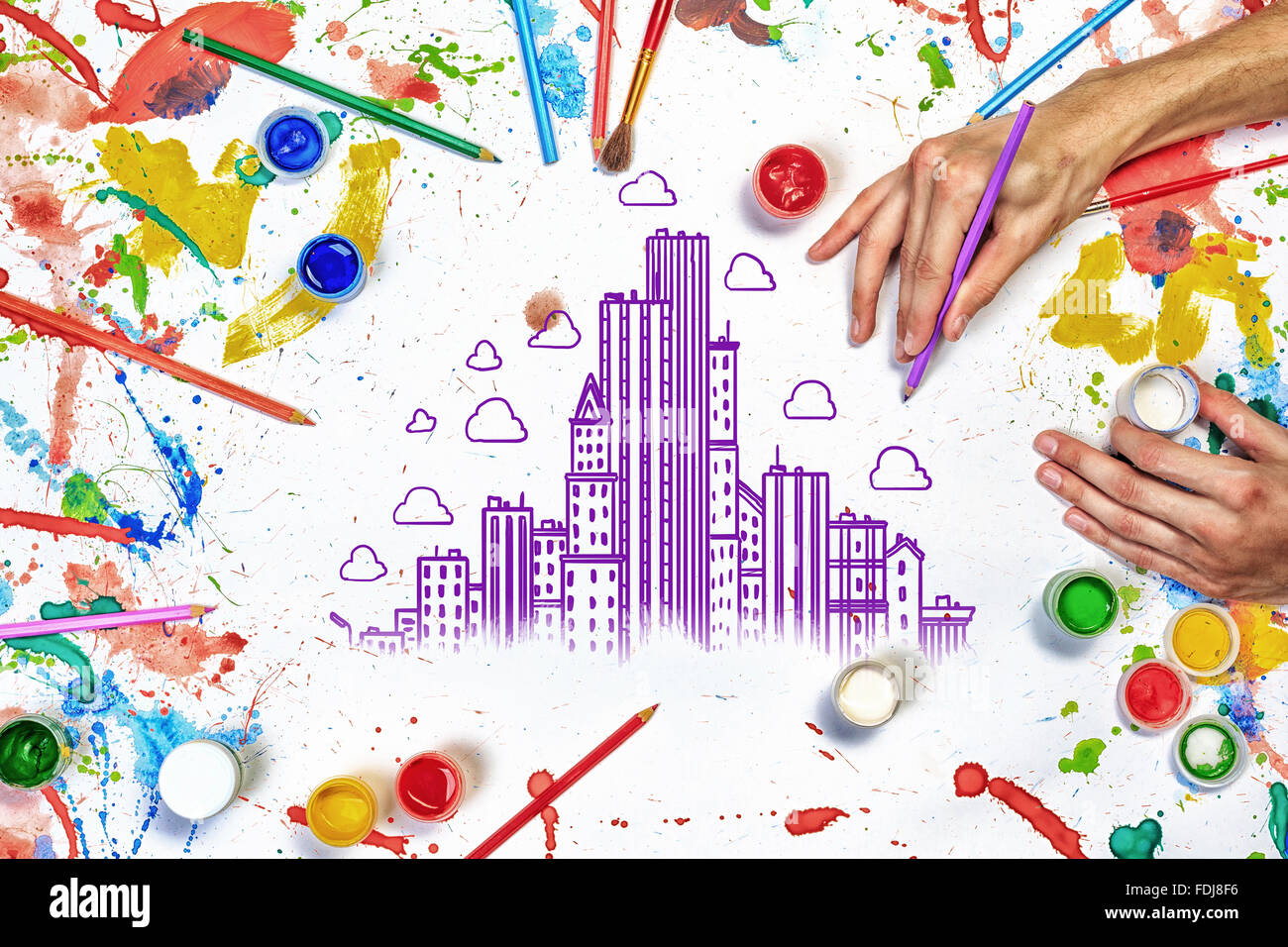 Colorful sketch of construction project on white paper Stock Photo - Alamy