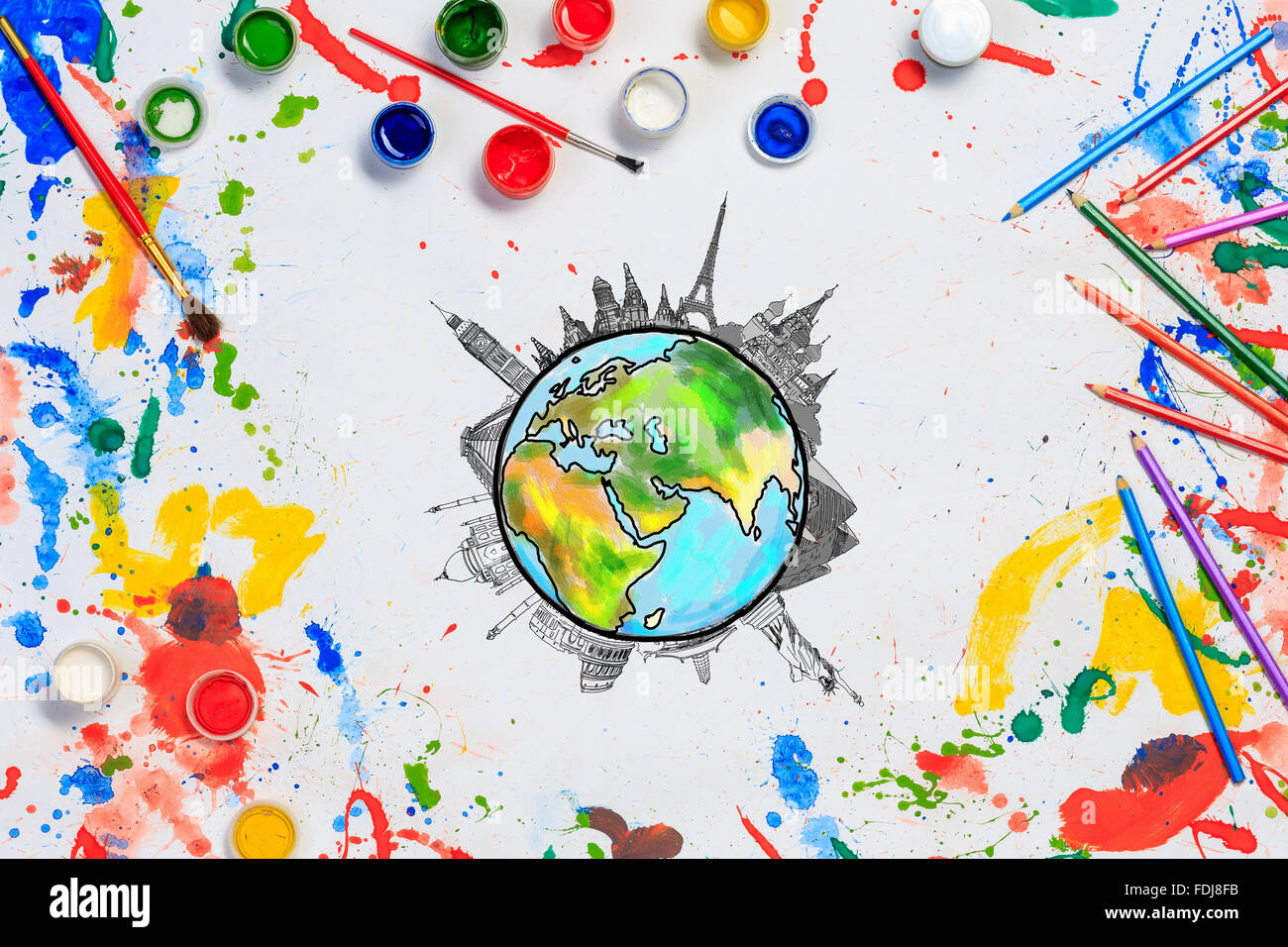 Earth planet drawing on white paper. Elements of this image are ...