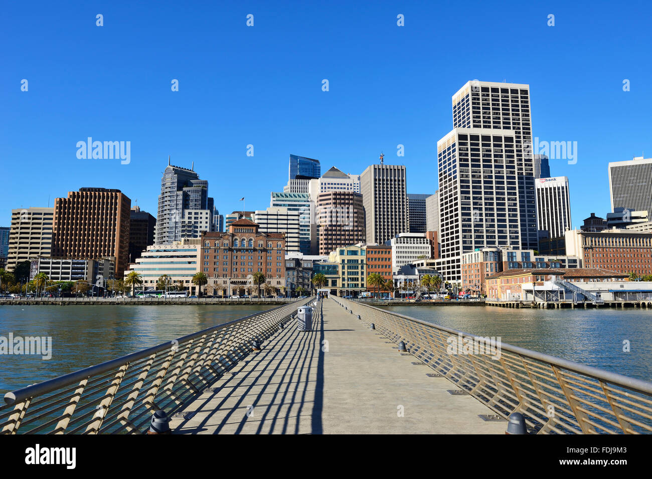 View from Pier 14 of high-rise buildings in Business District of San ...