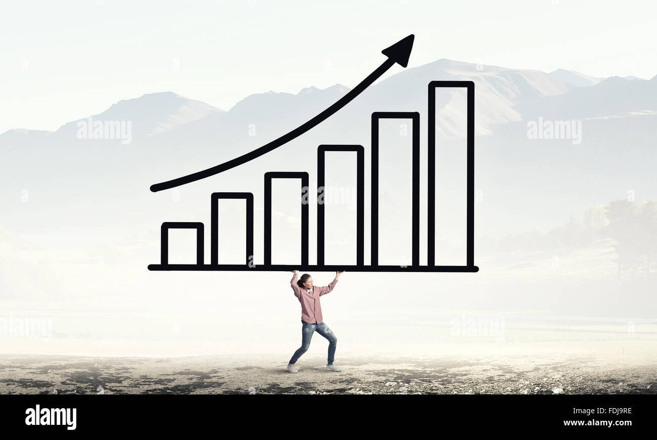 Young girl student carrying increasing graph concept Stock Photo - Alamy