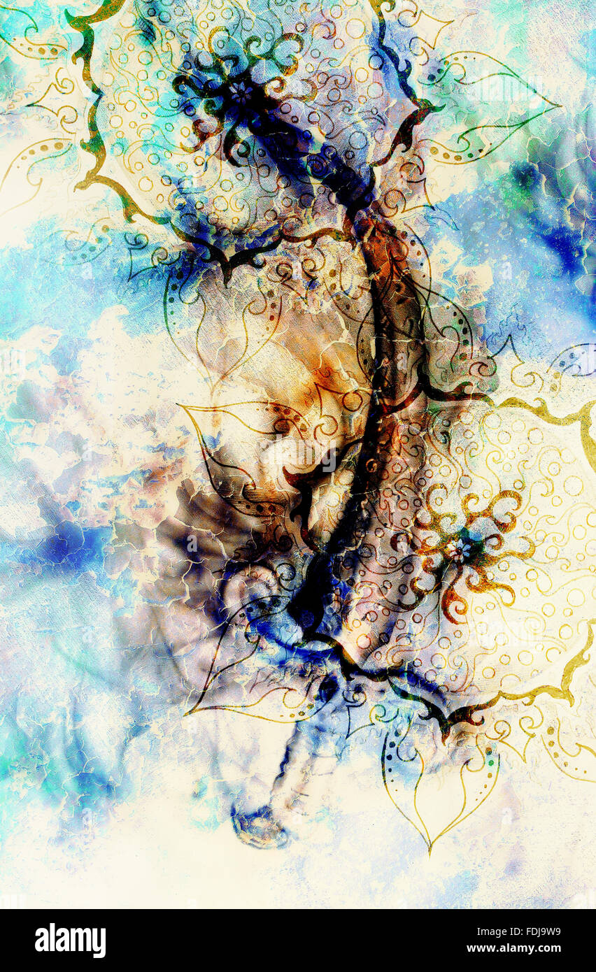 Ornamental Sword in fire and ornamental mandala, Original painting and ...