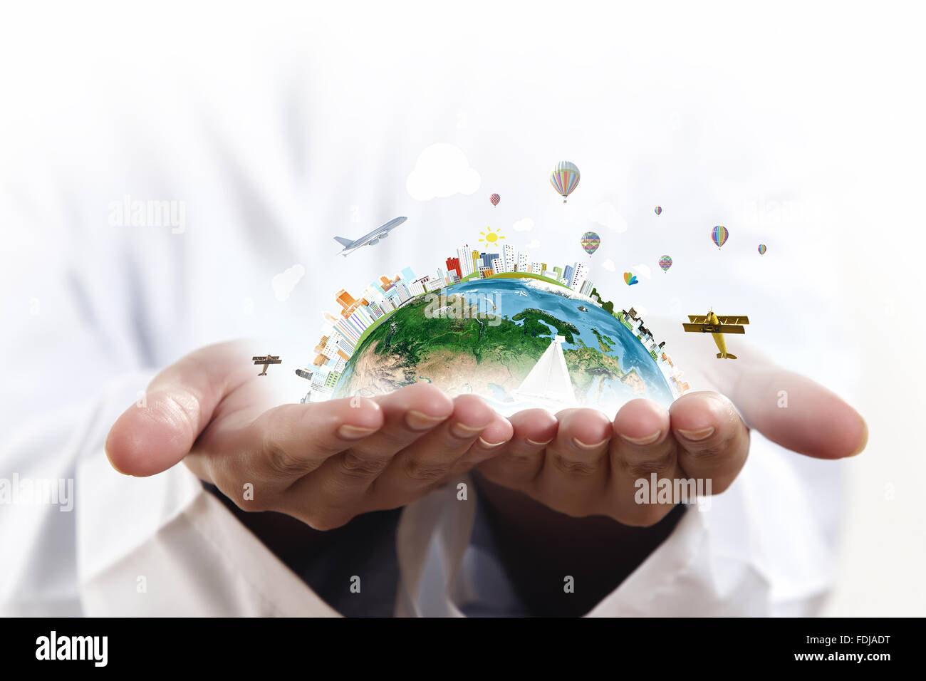 Male hands holding world concept in palms. Elements of this image are ...
