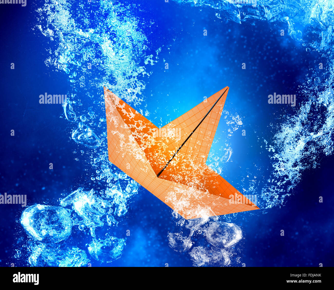 Paper ship sinking in clear blue water Stock Photo - Alamy