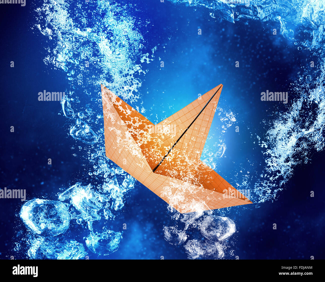 Paper ship sinking in clear blue water Stock Photo - Alamy